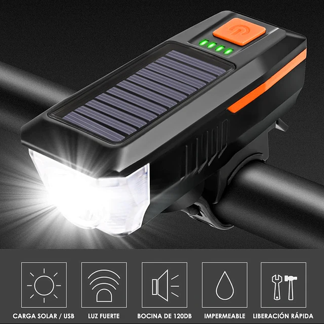 Luz LED Impermeable De Carga Solar y USB Para Bicicleta / Cree T6 ...
